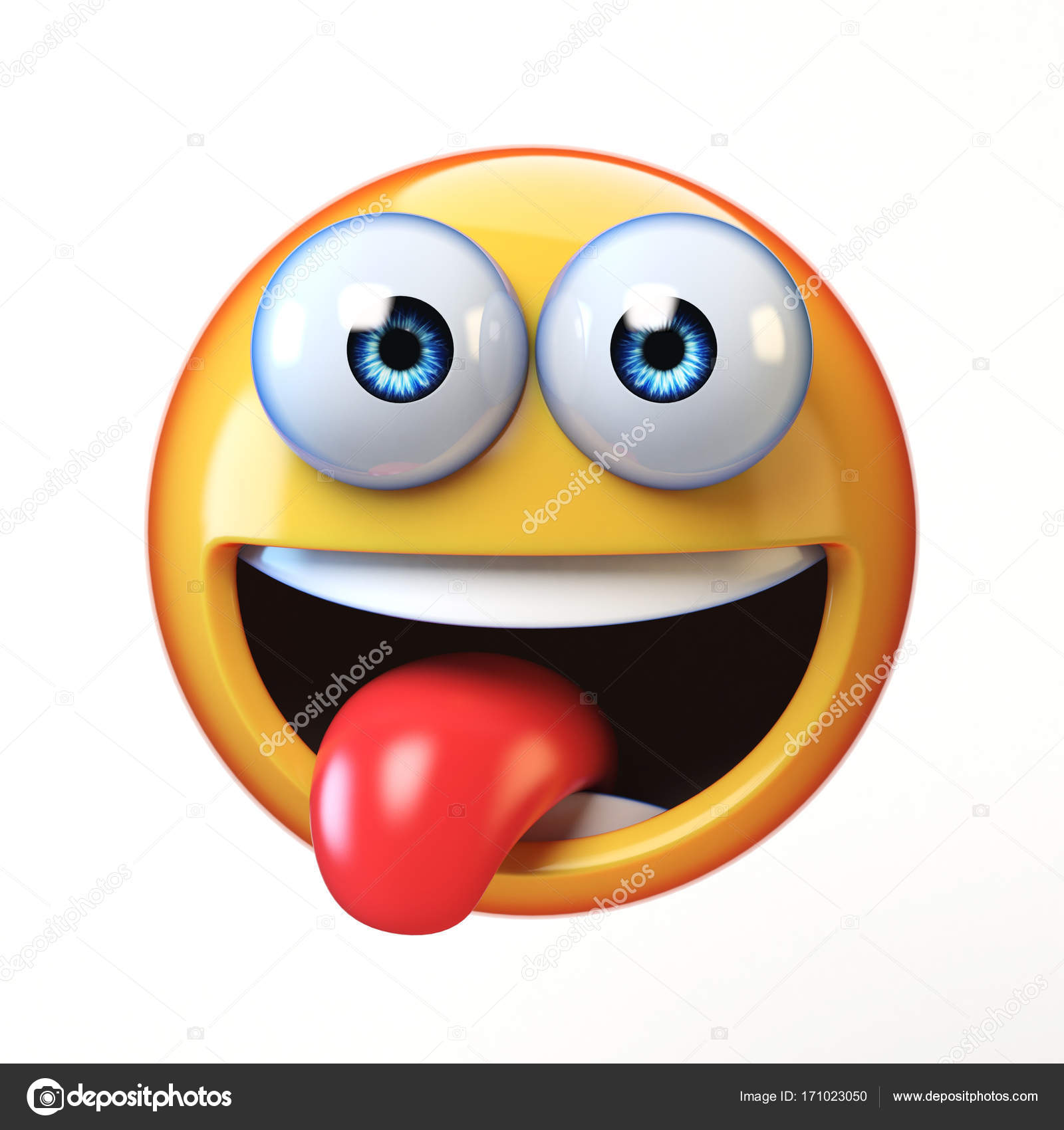 Miam Emoji isolé sur fond blanc, langue collante émoticône rendu 3d ...