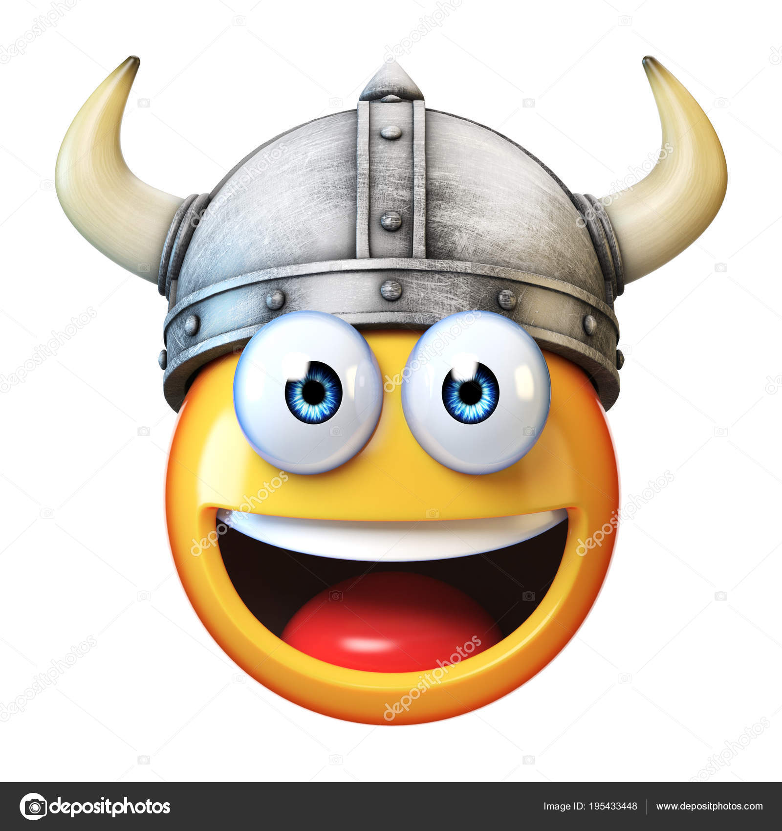 Viking Emoji Isolated White Background Emoticon Wearing Viking Helmet ...