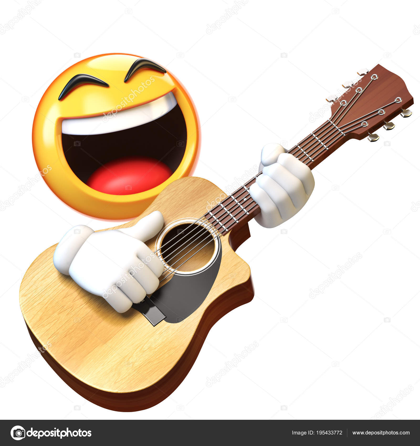 Emoji Playing Guitar Isolated White Background Emoticon Guitarist ...
