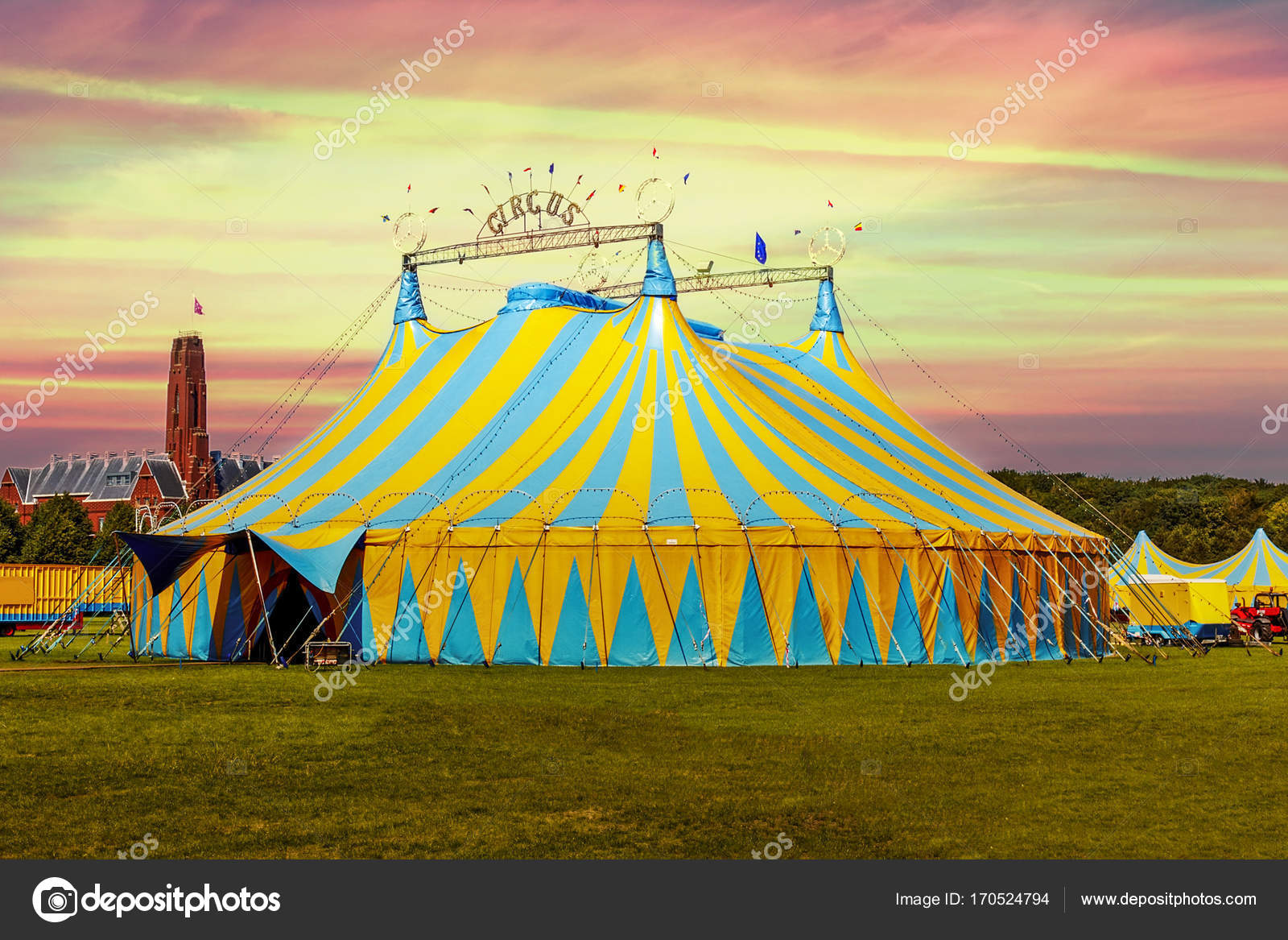 Circus tent under a warn sunset and chaotic sky Stock Photo by ...
