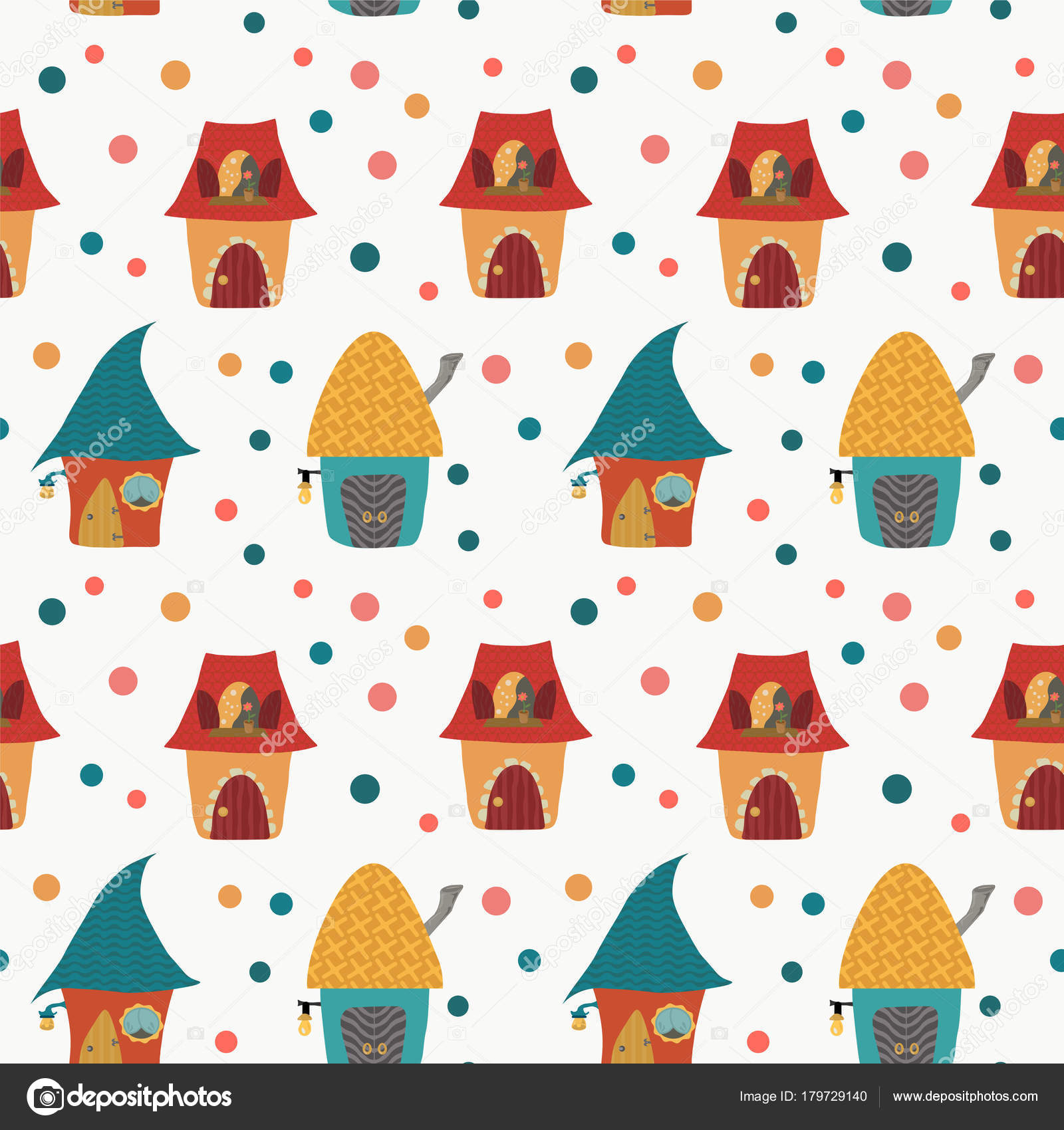 Cartoon houses childlike pattern on white background Stock Vector Image ...