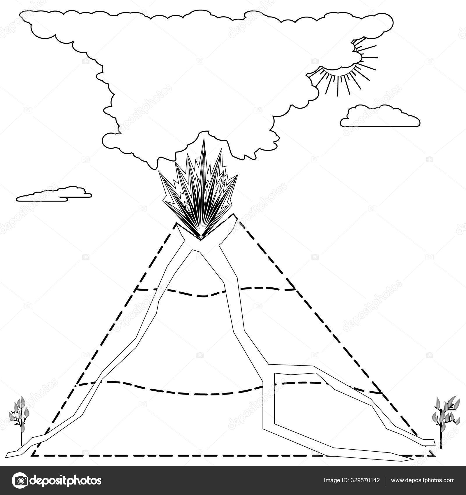 Eruption Line Style Stock Vector Illustration Release Magma Lava Crater ...