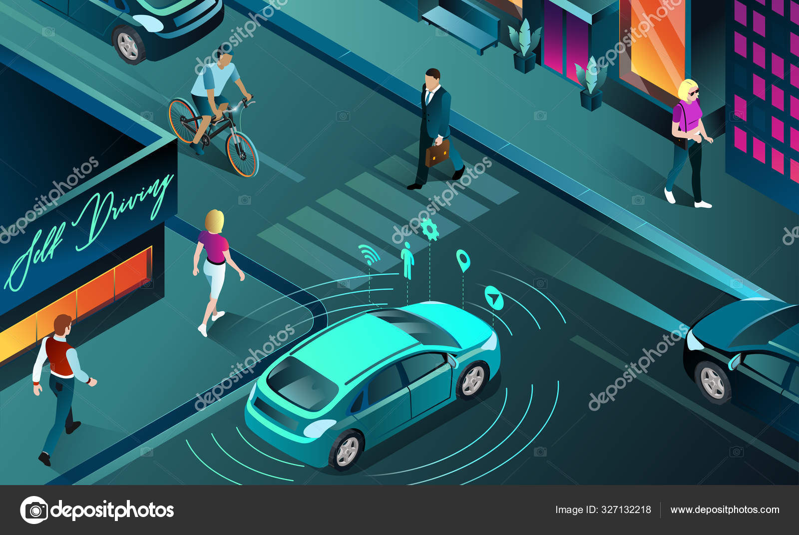 Vector isometric illustration of a self-driving car Stock Vector Image ...