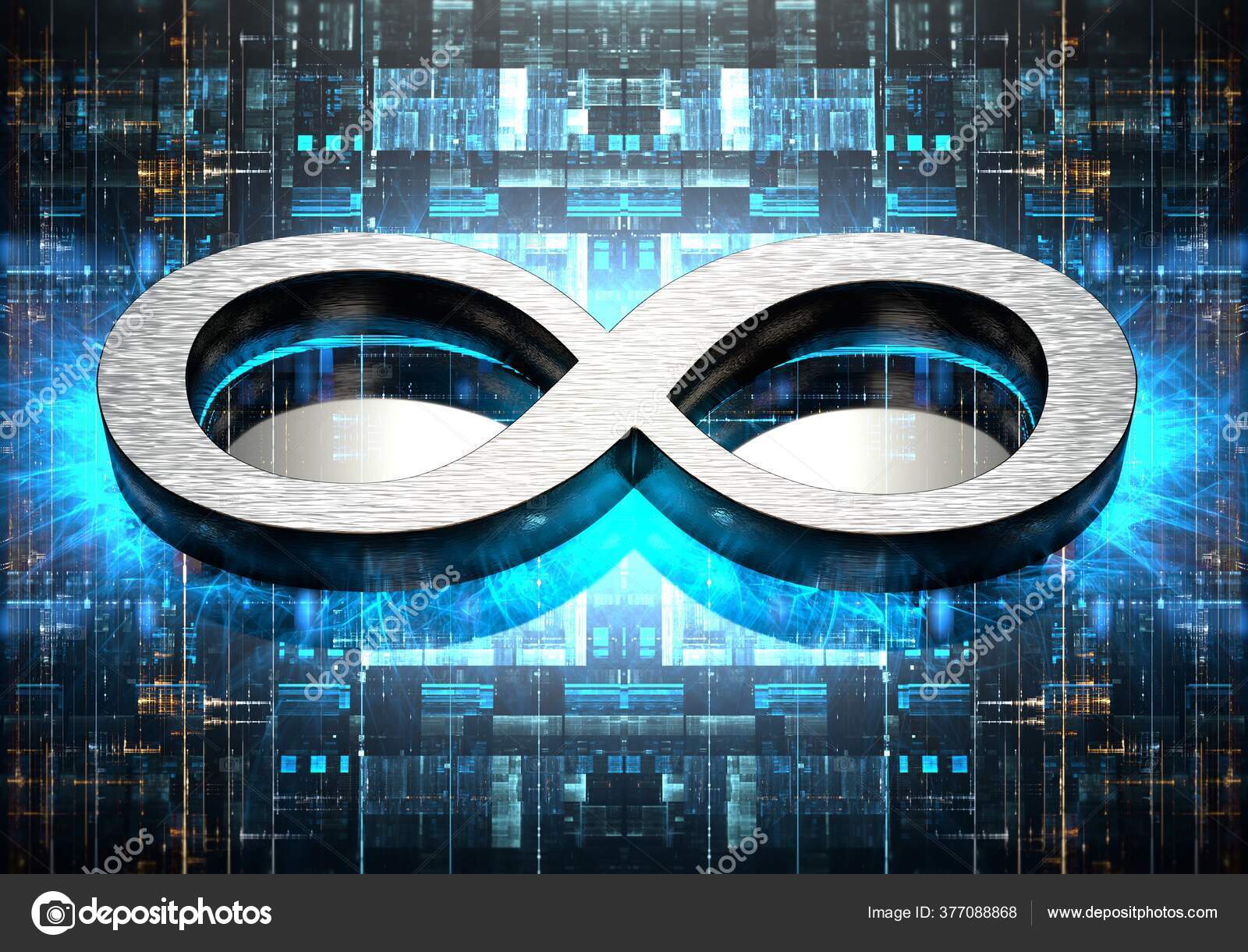 Infinity Symbol Brushed Metal Emitting Blue Light Electronic Background ...