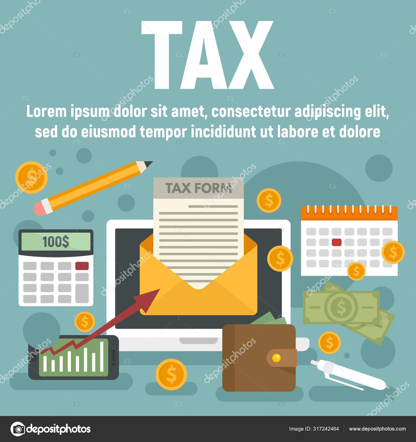 Banner de concepto de impuestos, estilo plano Vector de stock por ...