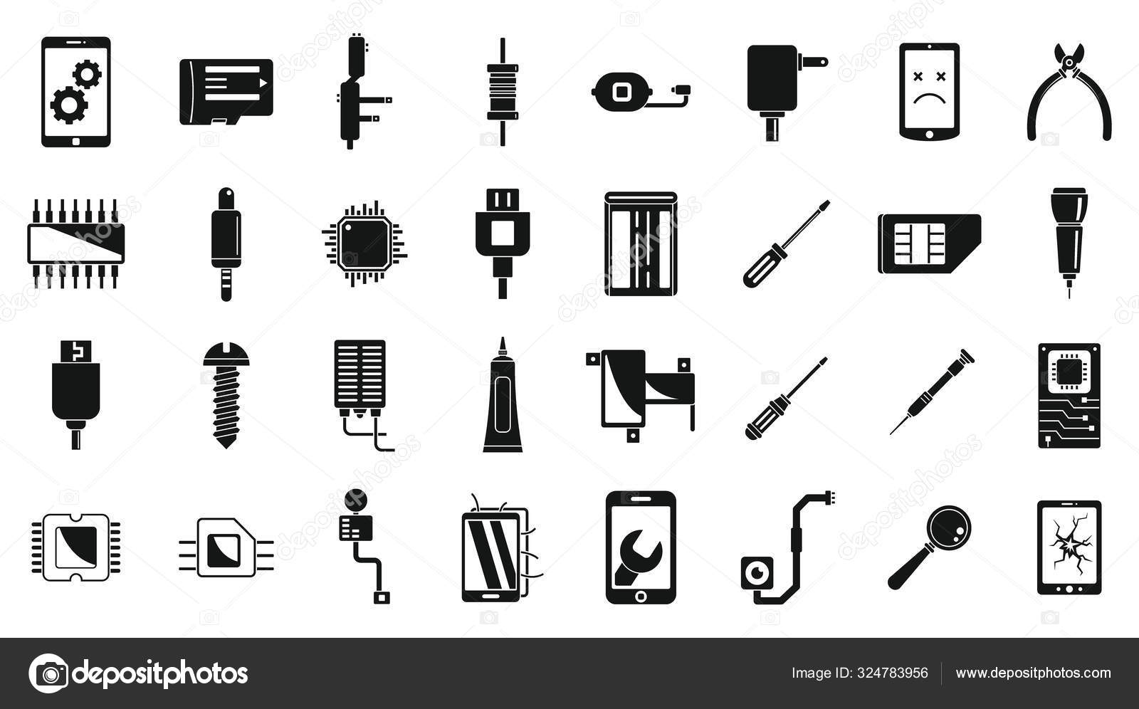Mobile broken phone repair icons set, simple style — Stock Vector ...