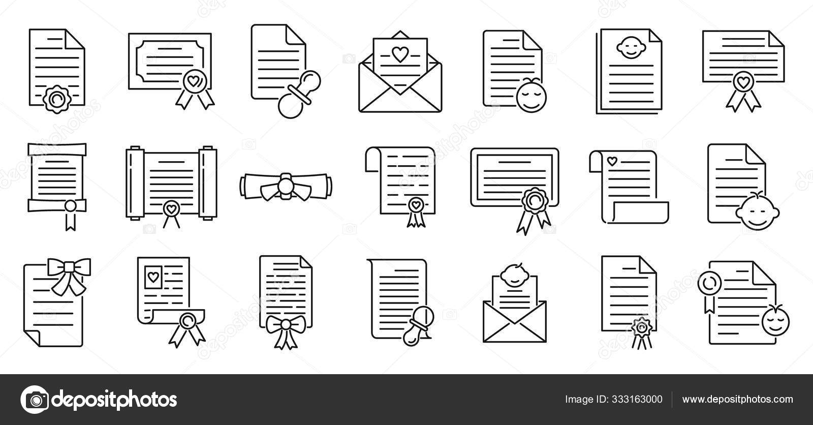 Certificate of birth icons set, outline style Stock Vector by ©anatolir ...