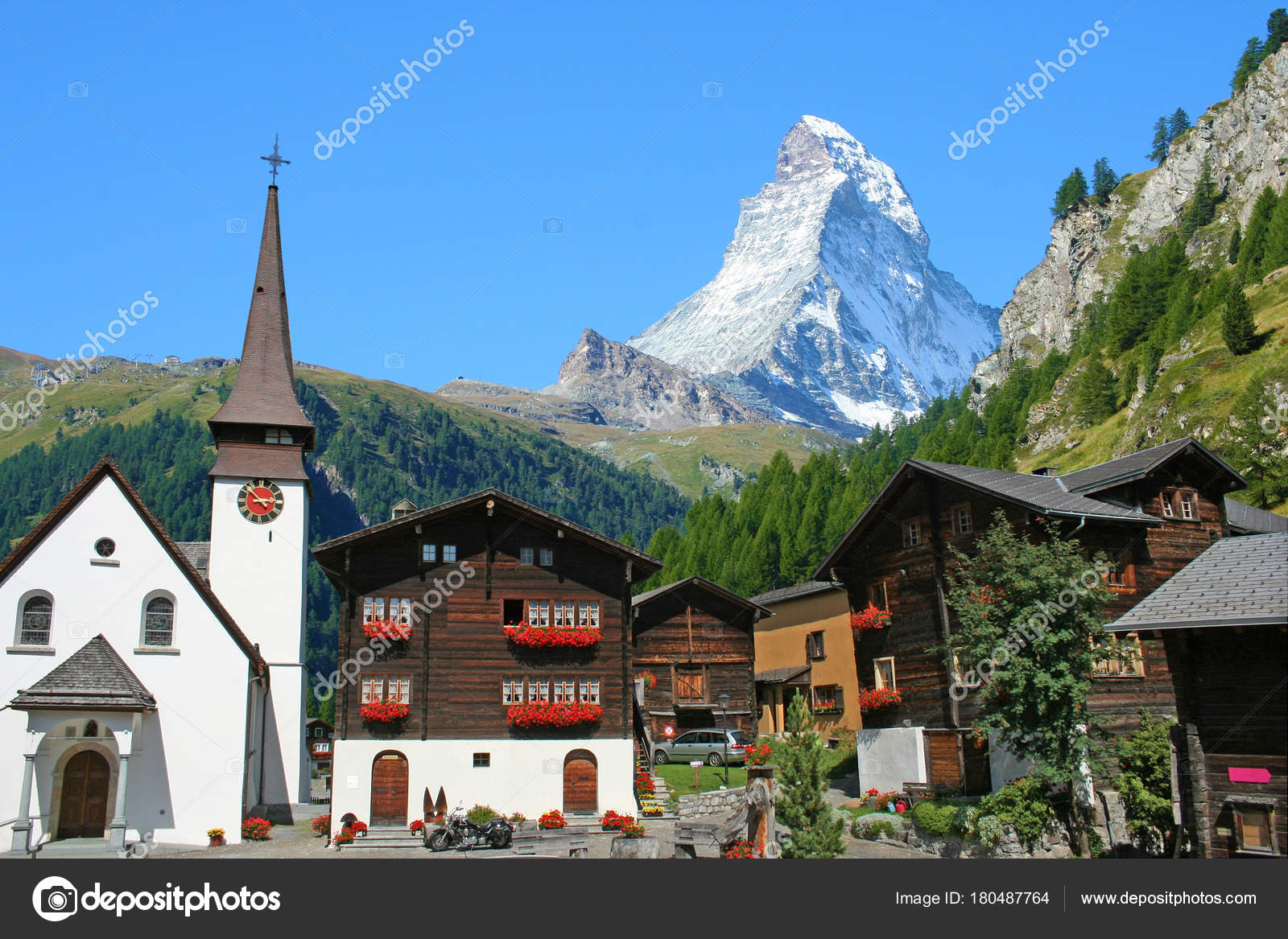 Beautiful View Old Village Matterhorn Peak Background Zermatt ...