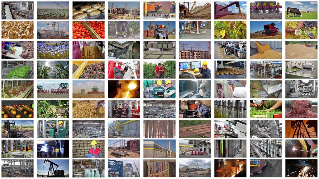 Collage Industrial Production People Working Food Industry Construction ...
