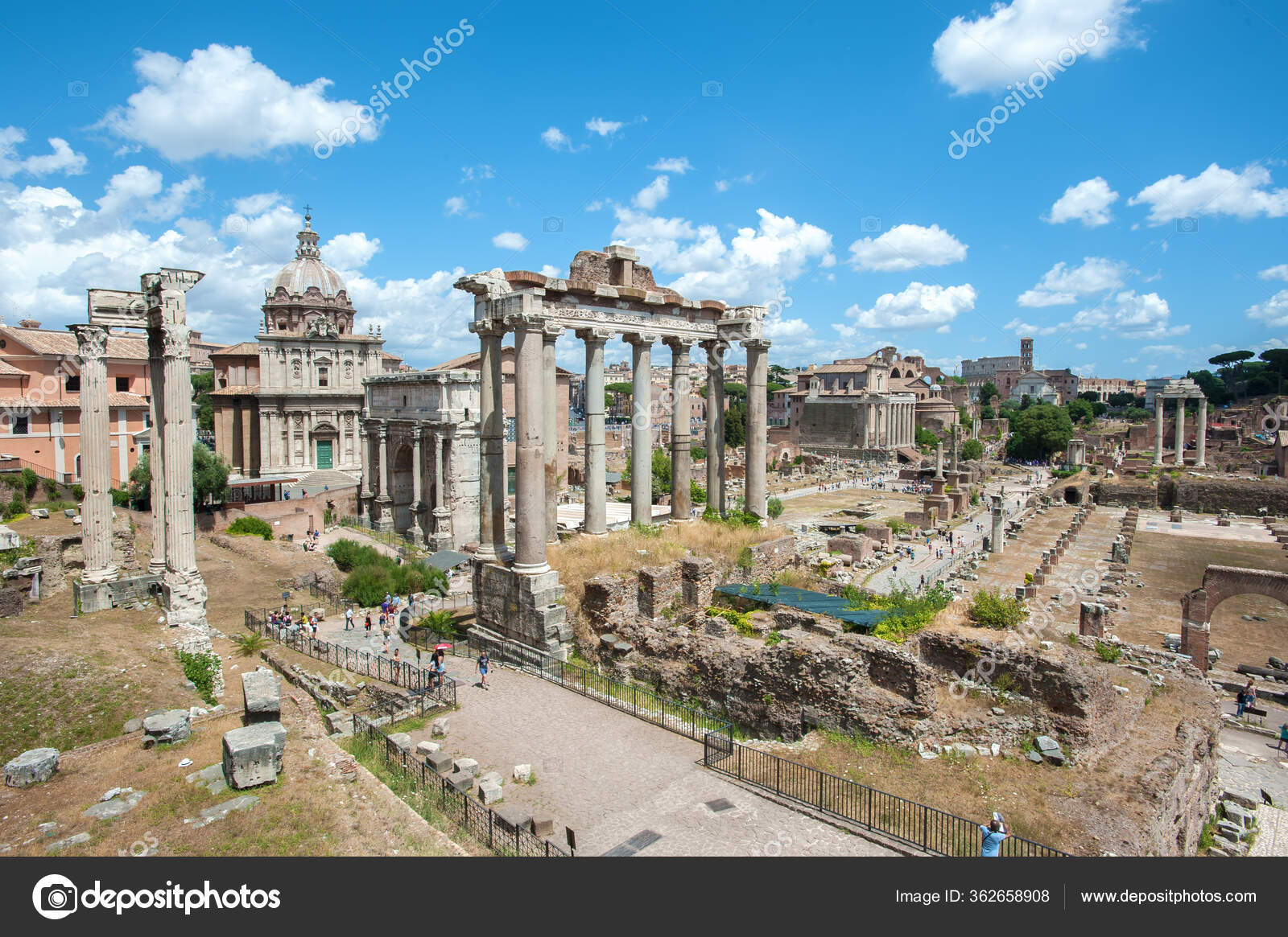 View Roman Forum Capitoline Hill Rome Showing Ruins Temple Saturn ...