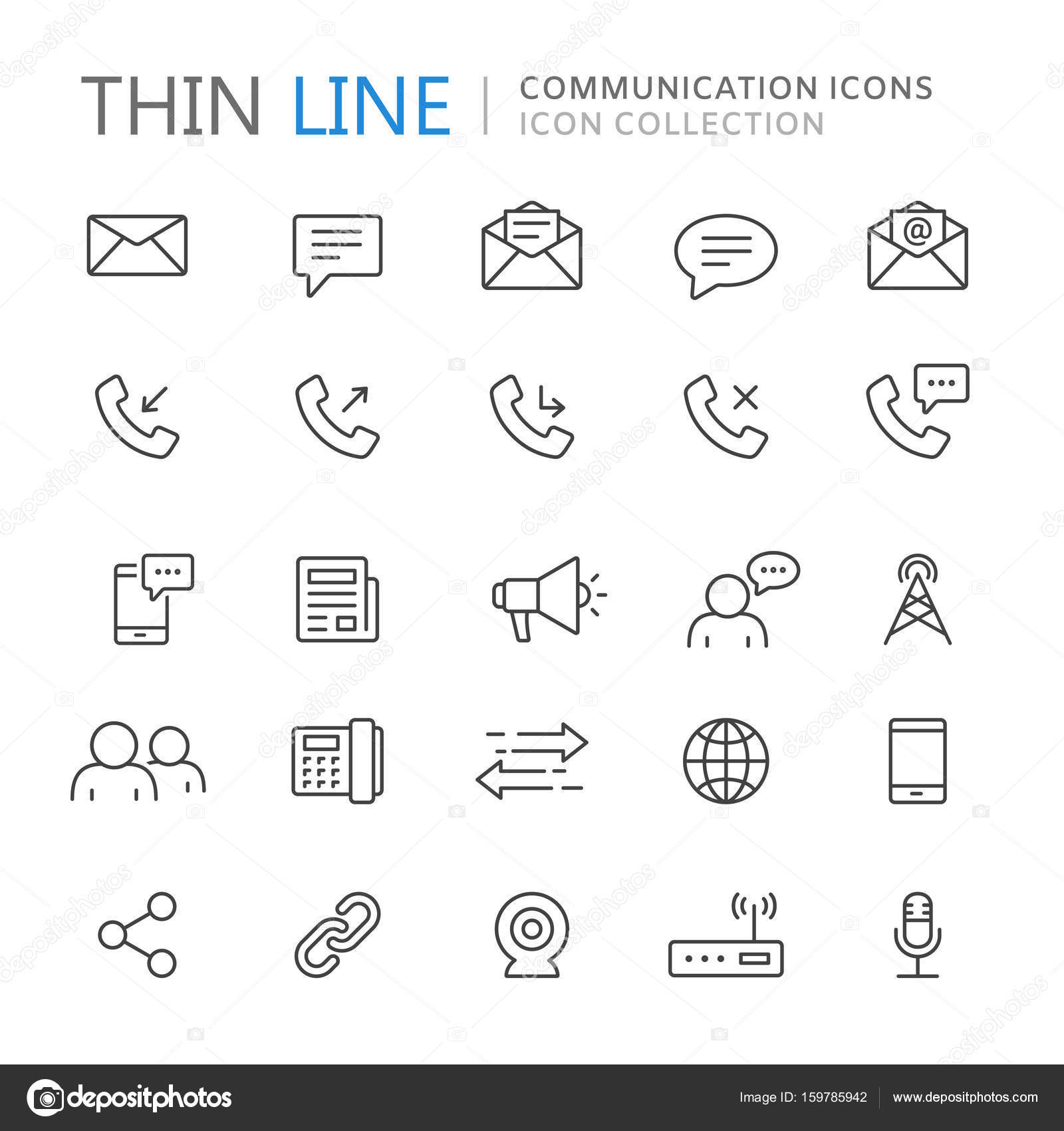 Collection of communication thin line icons Stock Vector Image by ©Kyper #159785942