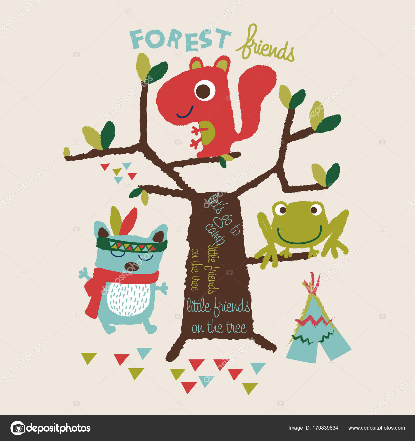 Three Little Forest Friends Playing Editable Vector Artwork Design Kids ...
