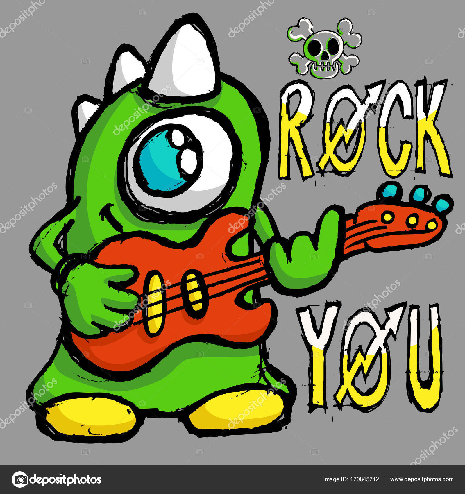 Monster Playing Red Guitar Artwork Design Vector Illustration Rock Roll ...