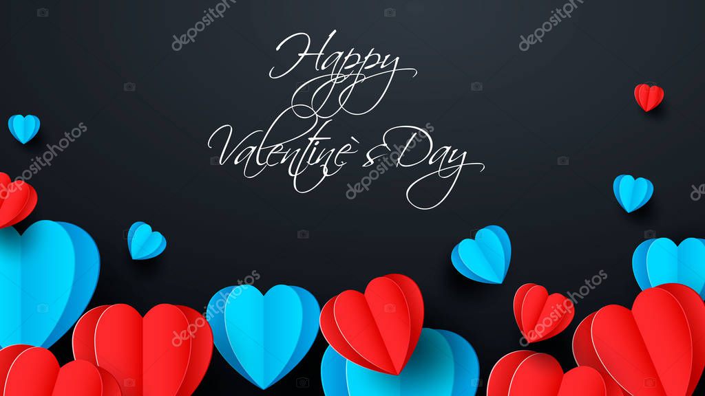 Elementos De Papel Azul Y Rojo En Forma De Corazón Volando Sobre Un