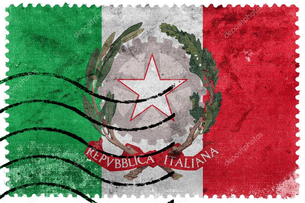 Flag of Italy with National Emblem, old postage stamp Stock ...
