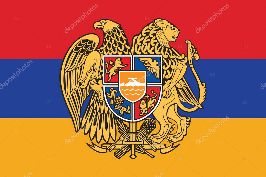 Bandera de Armenia con Escudo de armas. Formato vectorial 2023