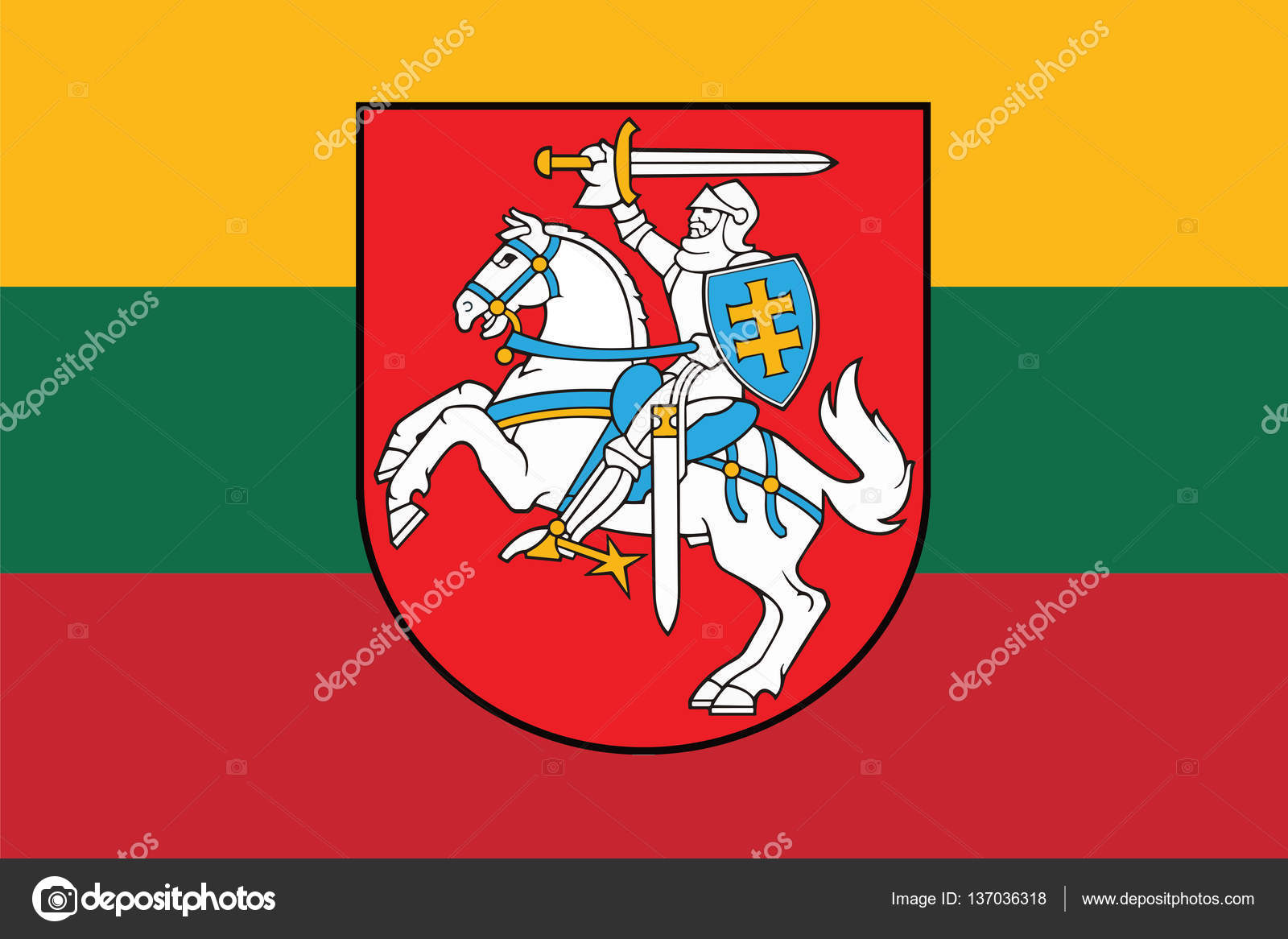 Flag of Lithuania with Coat of Arms. Vector Format Stock Vector Image ...