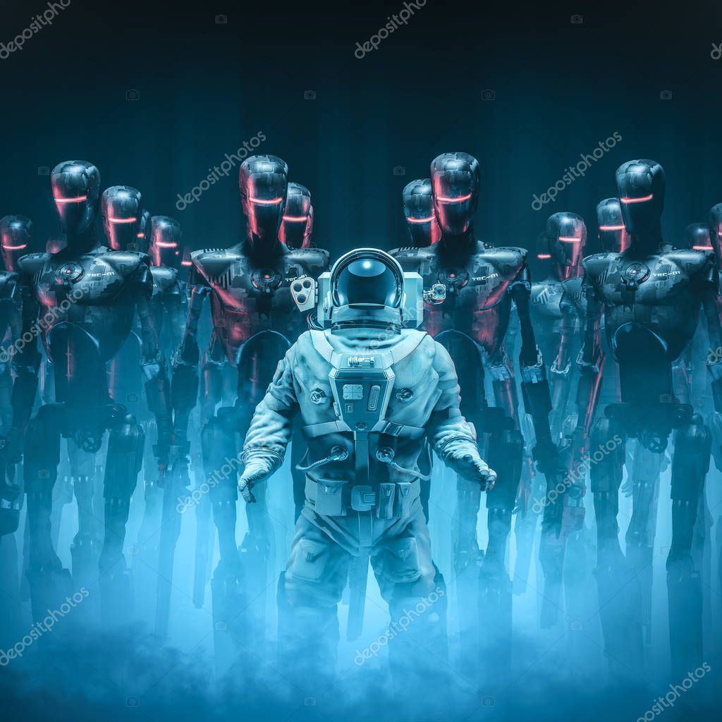 Atrapados en el acto / Ilustración 3D de la escena de ciencia ficción ...