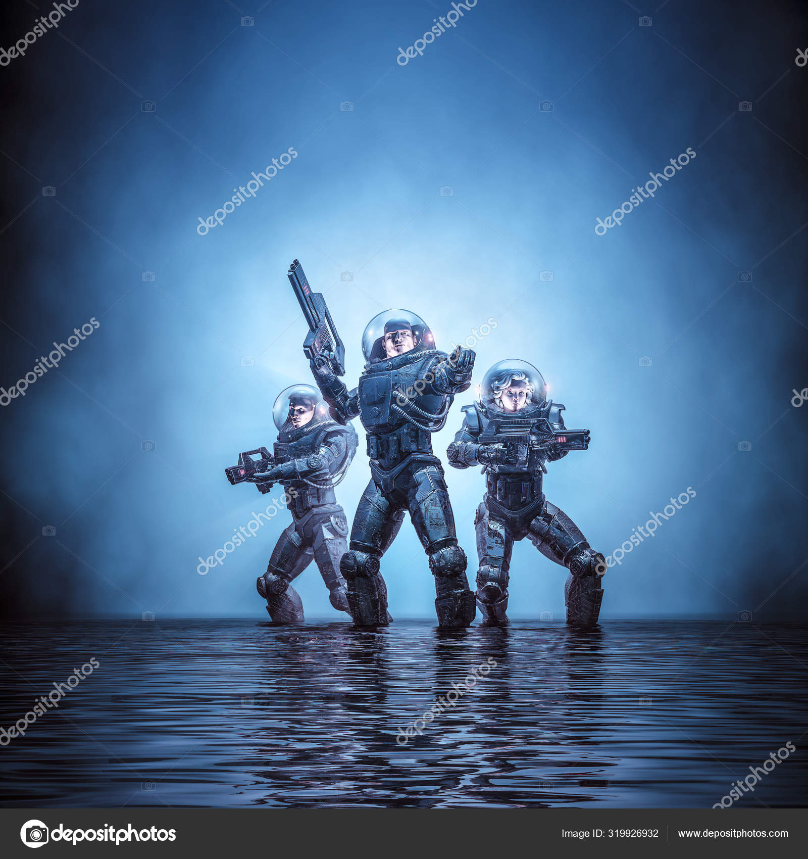 Search Party Patrol Illustration Science Fiction Scene Showing Heroic ...