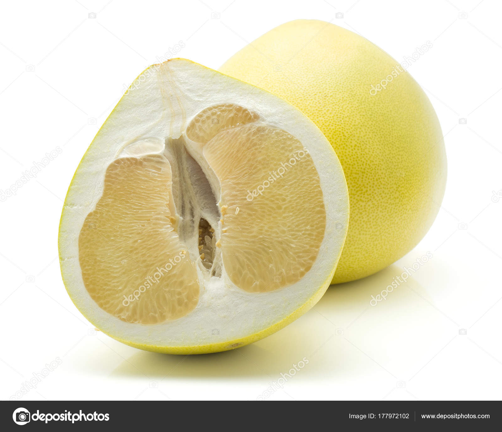 Pamelo Isolated White Background One Whole Sliced Cross Section Hal ...
