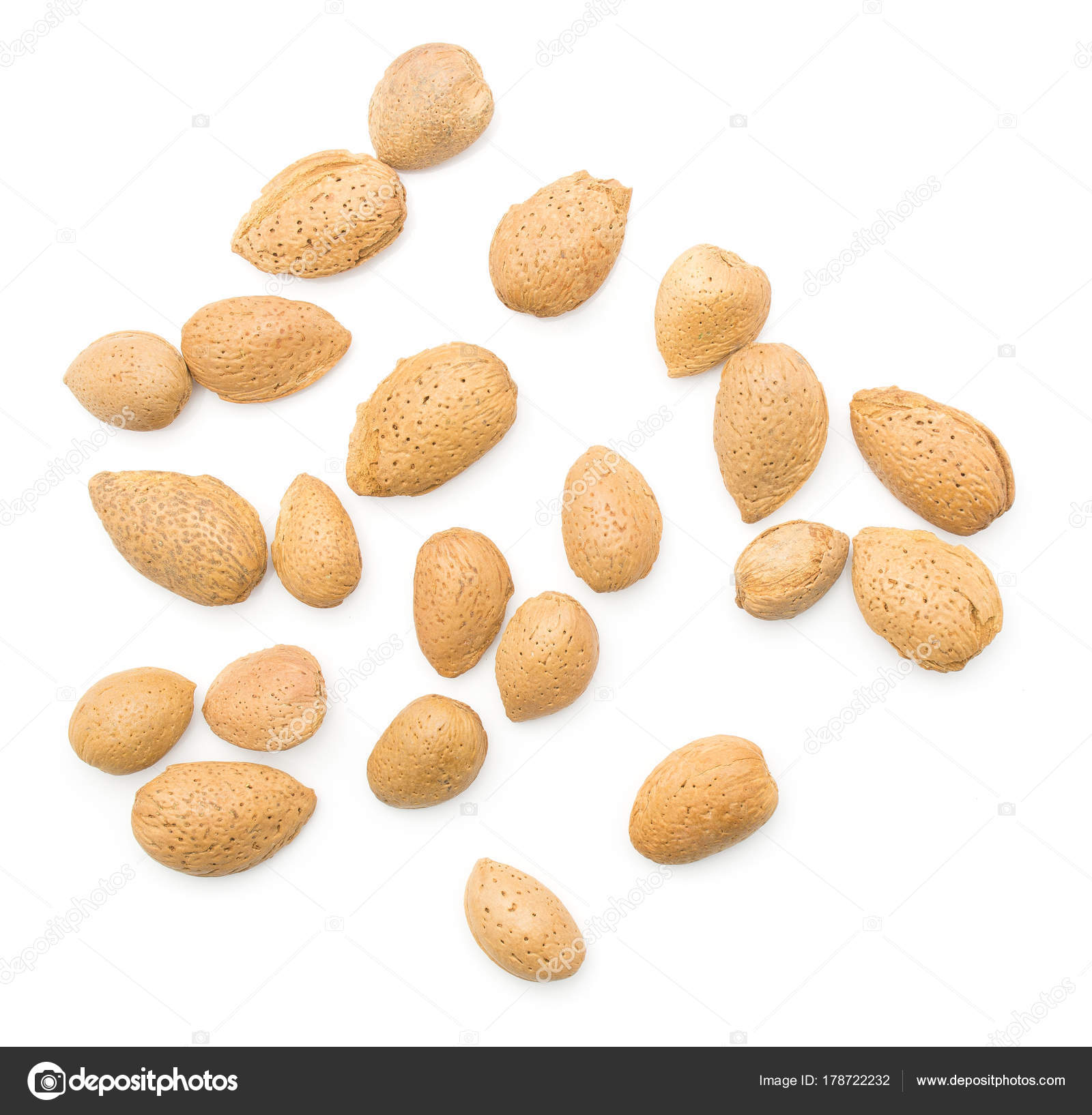 Unshelled Almonds Top View Isolated White Background Lot Whol — Stock ...