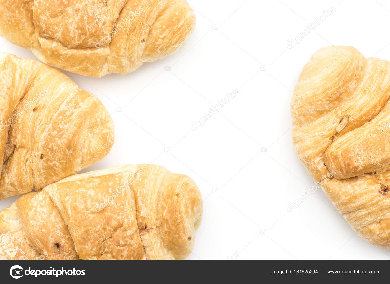 Four Croissants Cornetto Background Isolated White Top View — Stock ...