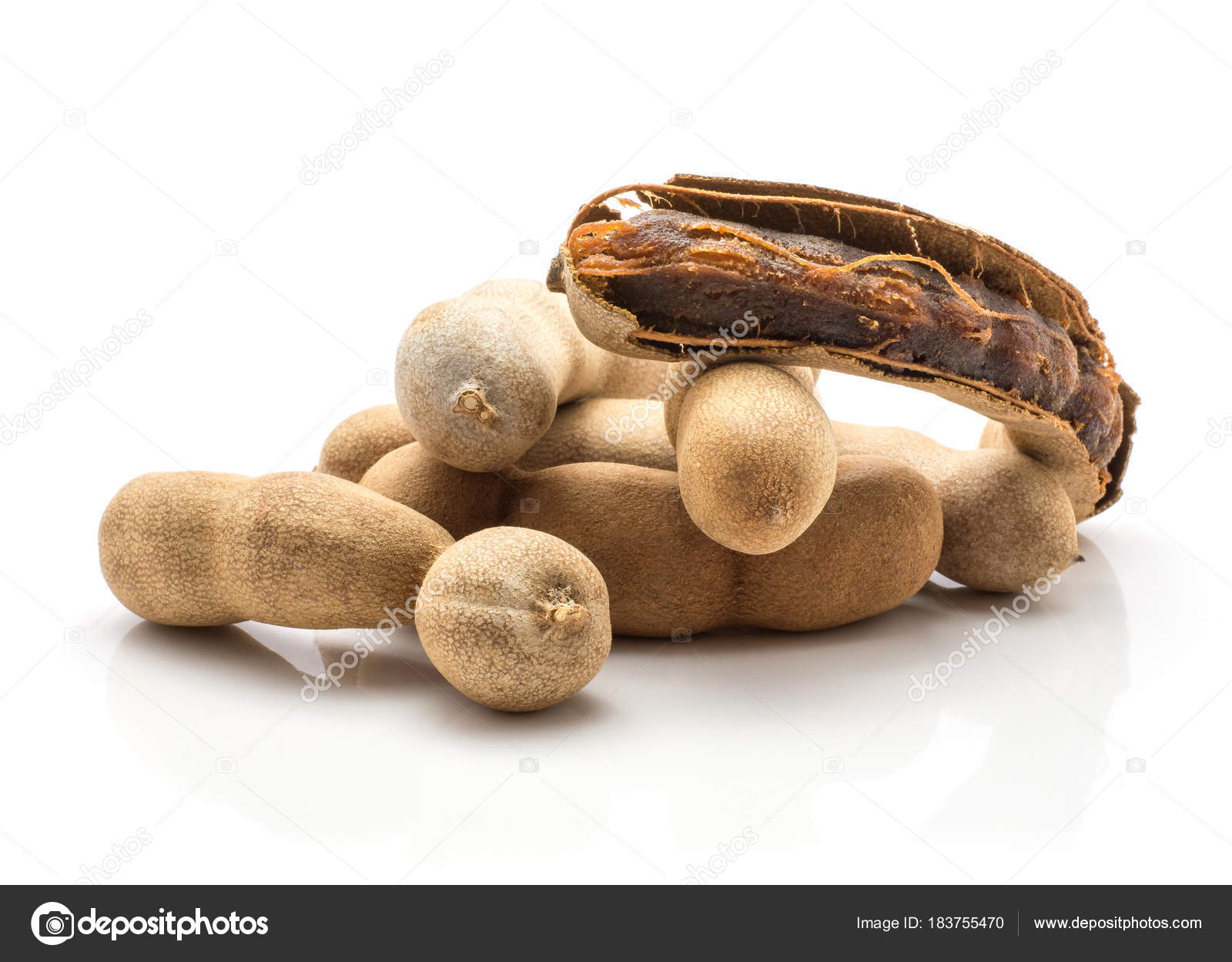 Tamarind Brittle Shell One Open Brown Jelly Flesh Isolated White Stock ...