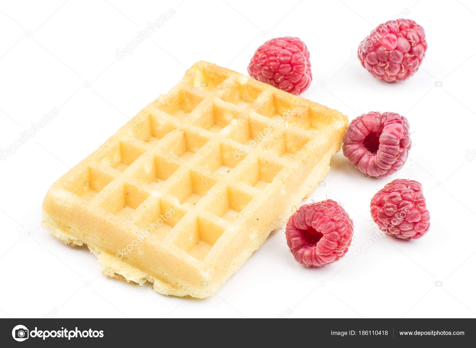 Traditional Waffle Belgian Fresh Red Raspberries Isolated White ...