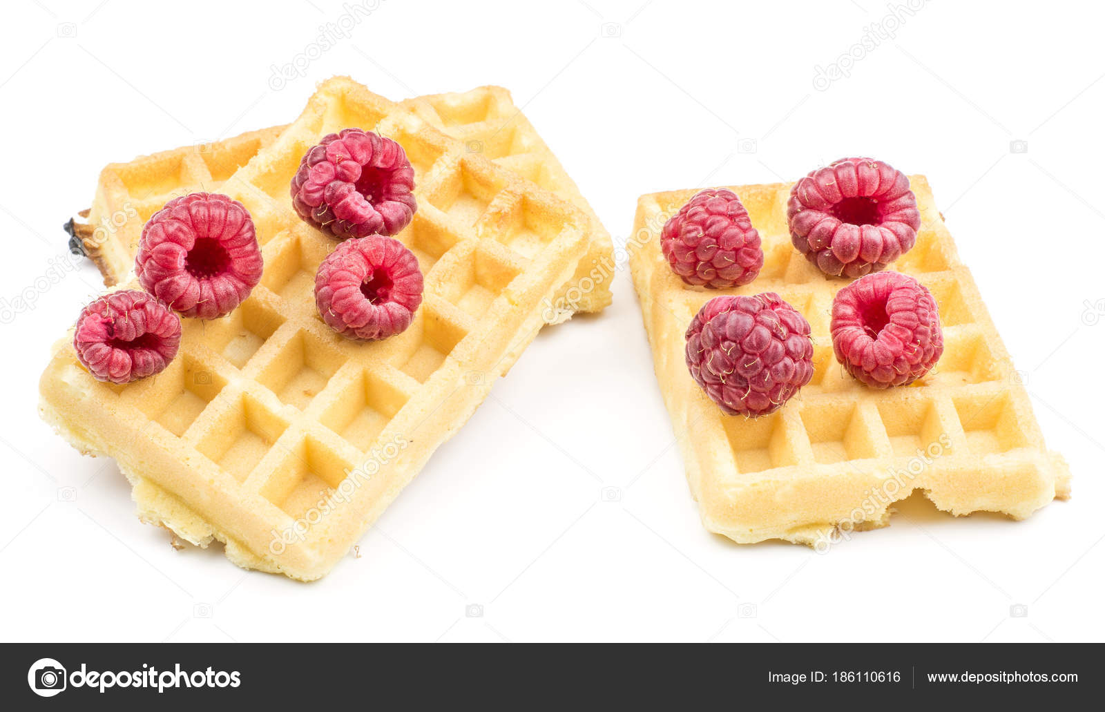 Traditional Waffle Belgian Fresh Red Raspberries Isolated White ...