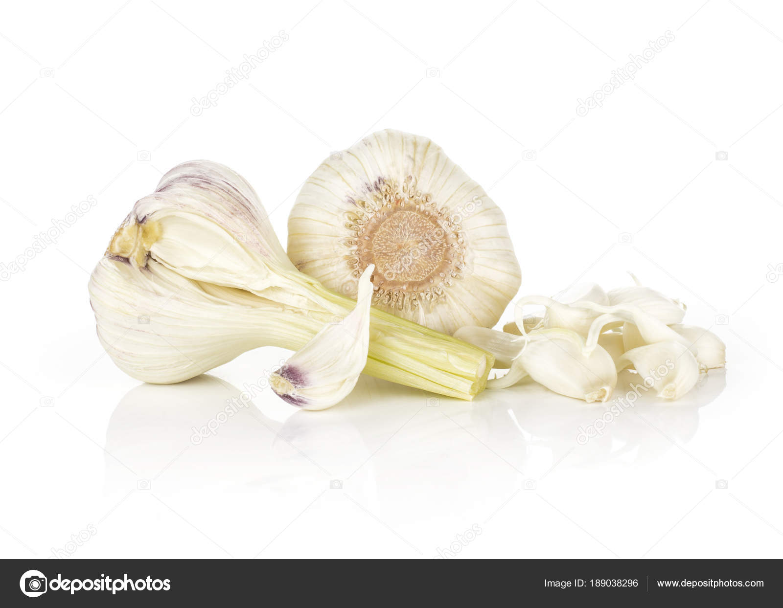 Young Garlic Two Open Fresh Bulbs Separated Cloves Isolated White ...