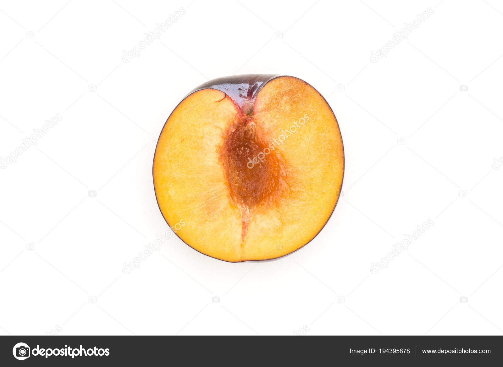 One Red Blue Plum Half Top View Isolated White Background — Stock Photo ...