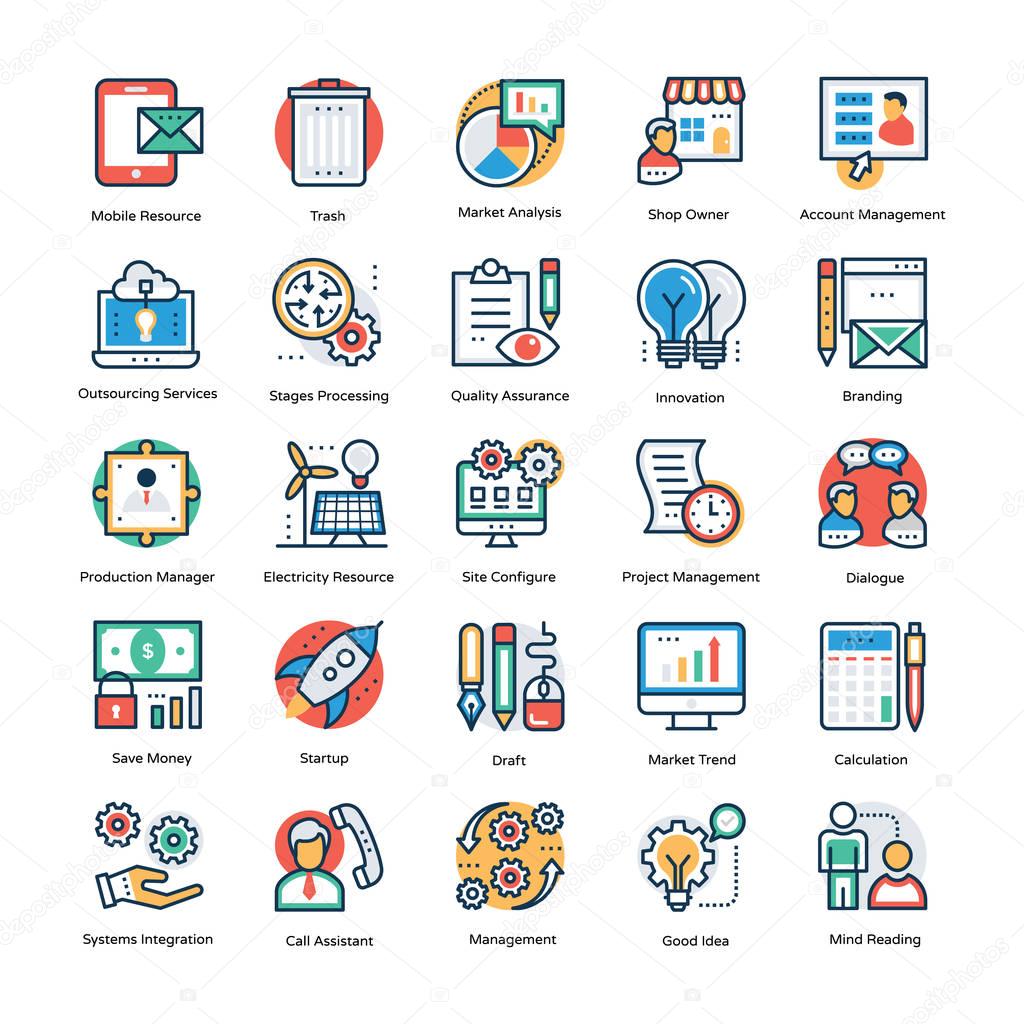 Iconos de gestión de proyectos Iconos de línea plana 2024