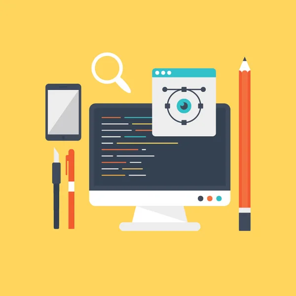 A computer monitor with drafting tools representing web designing ...