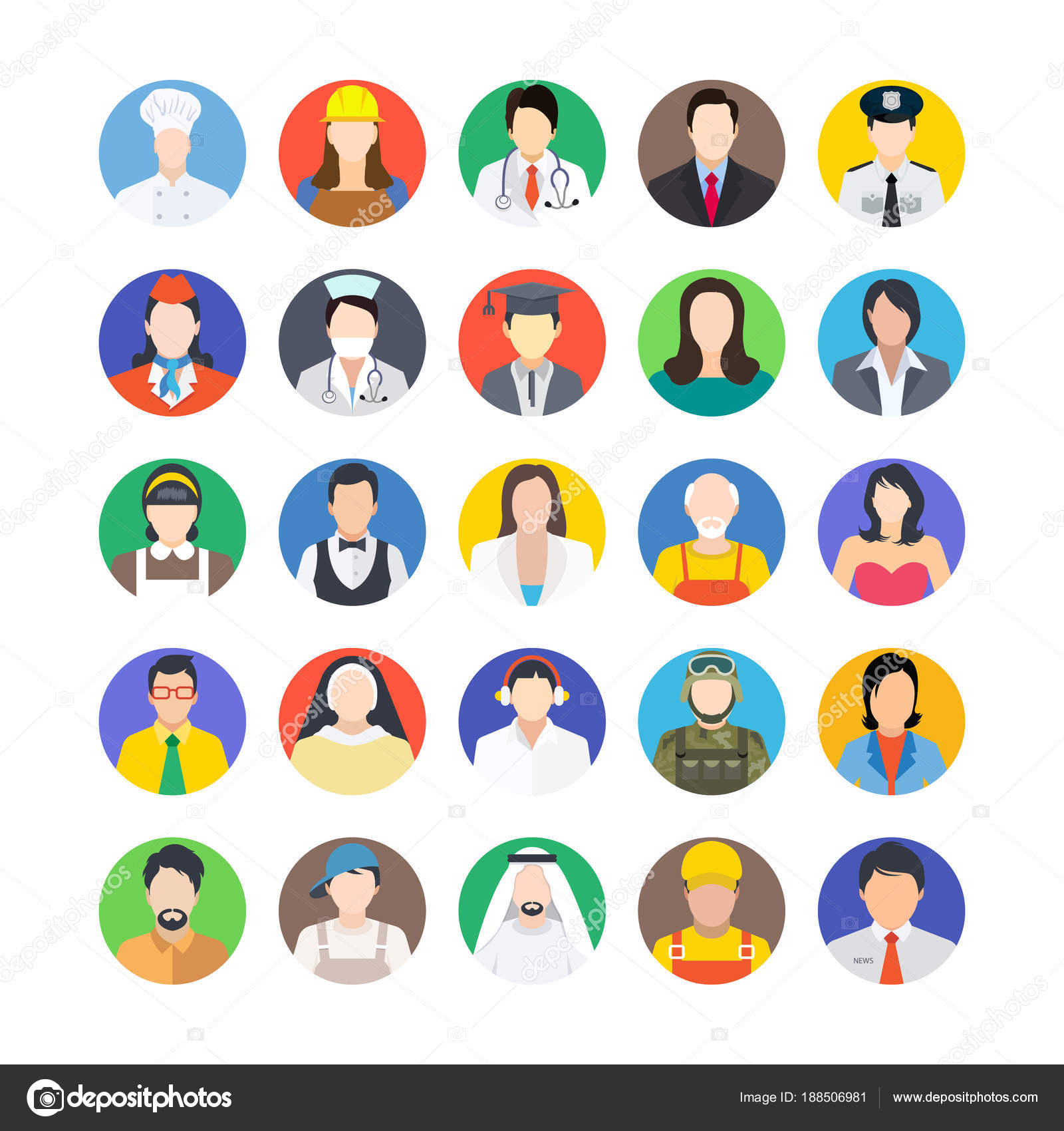 Profesiones Iconos Color Plano Vector de stock por ©prosymbols 188506981
