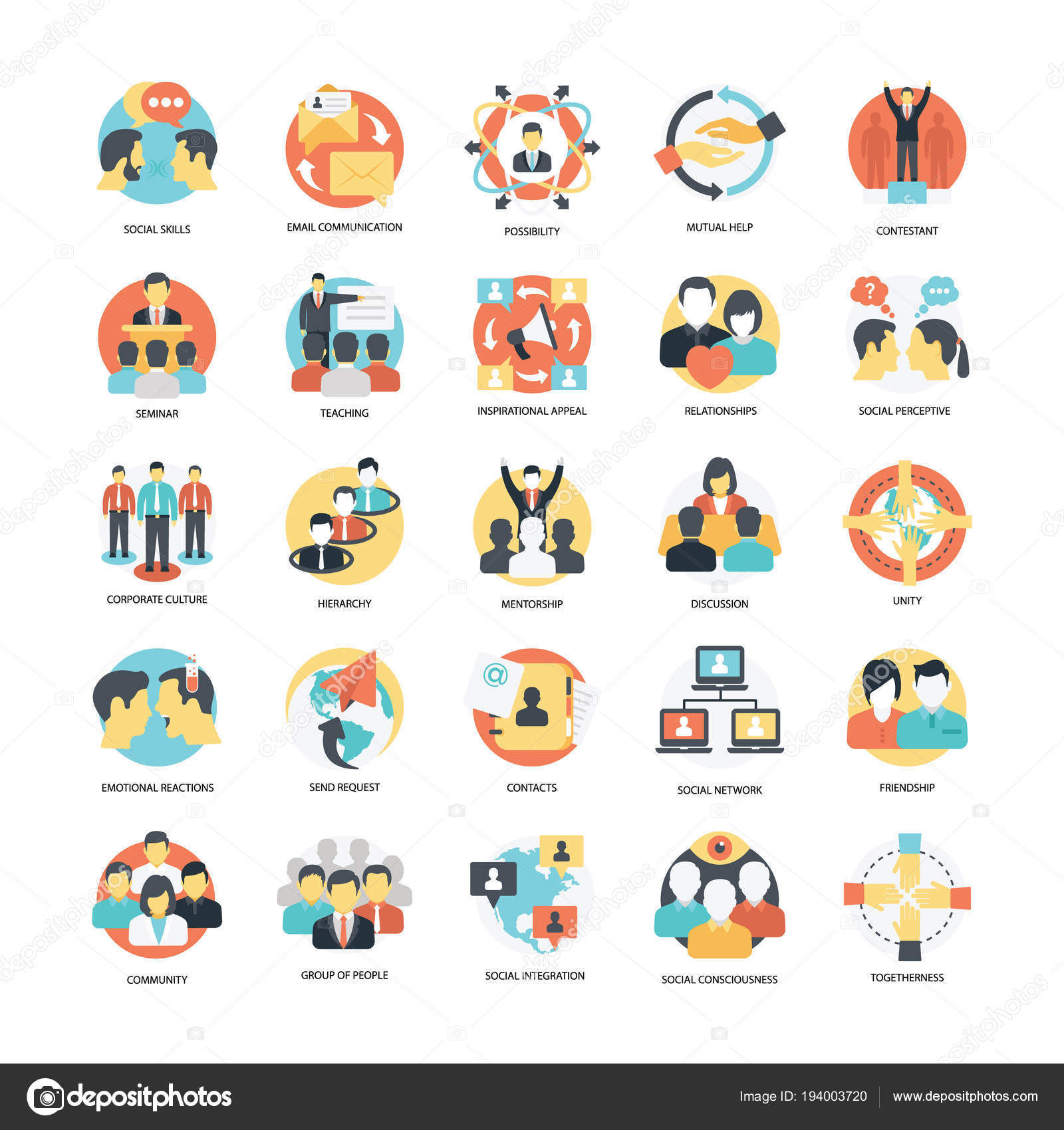 Flat Vectors Set Social Connections Theme Stock Vector Image by ...
