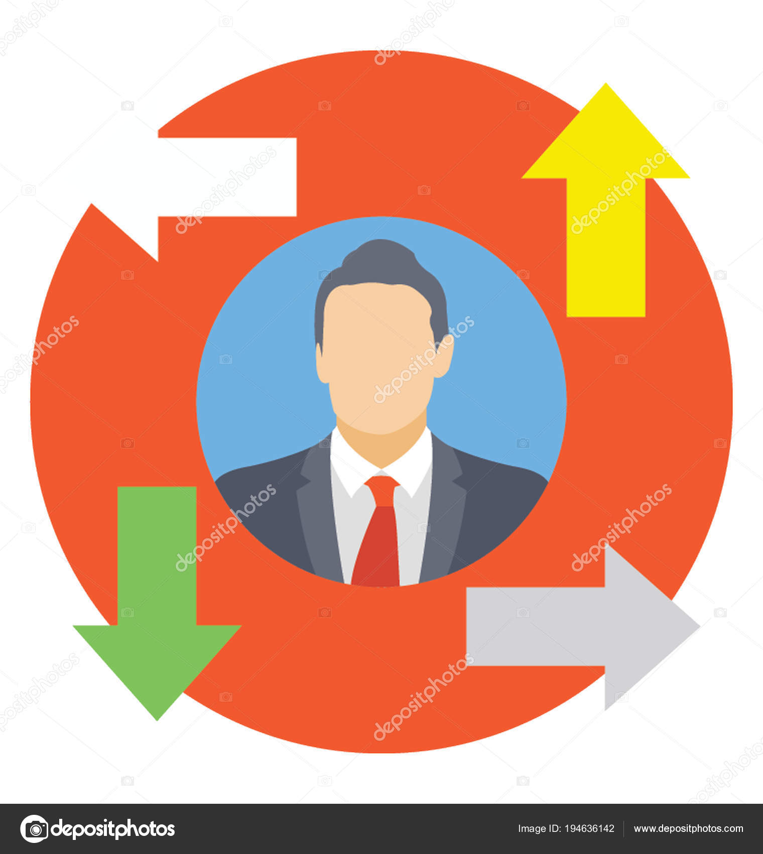 Man Circular Arrows Individual Interaction Network Concept Flat Design ...