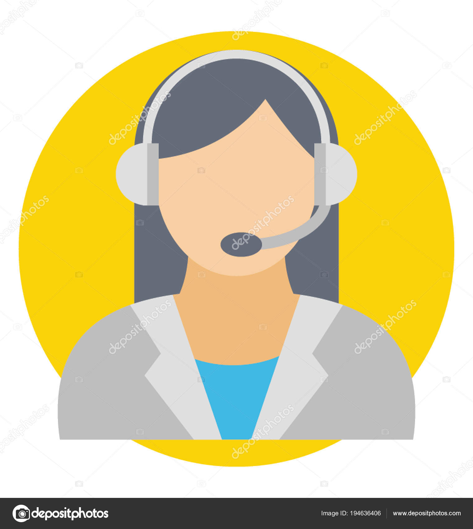 Faceless Woman Operator Call Center Office Working Headphone Mic Flat ...