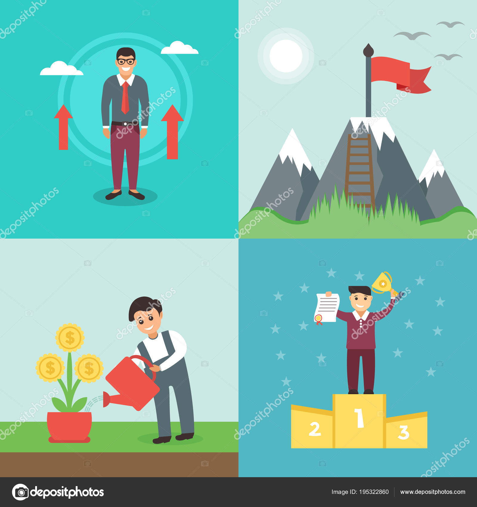 Success Flat Vector Illustration Collection Stock Vector Image by ...