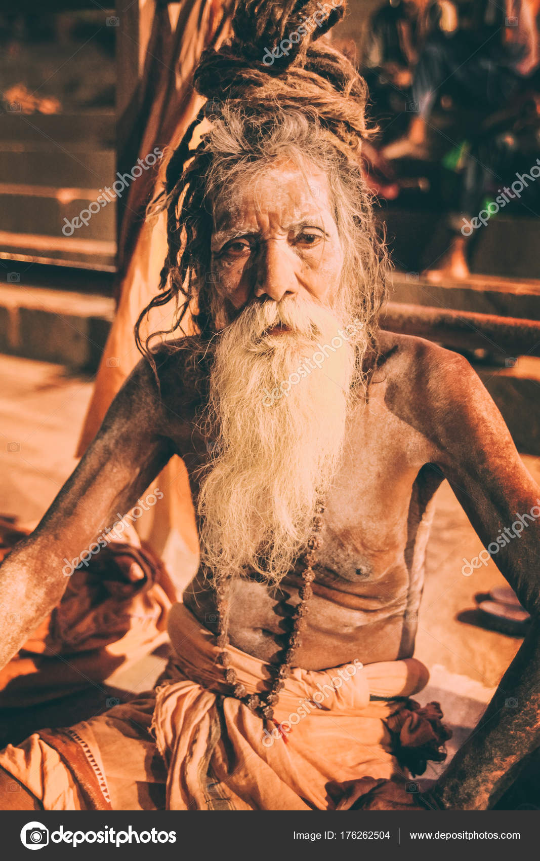 Sadhu Man Traditional Painted Face Body Varanasi India – Stock ...