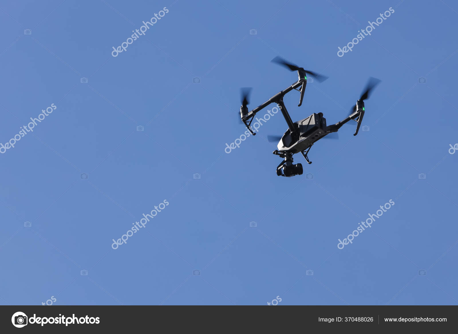 Big Drone Video Recording Flying Air Clear Blue Sky — Stock Photo ...