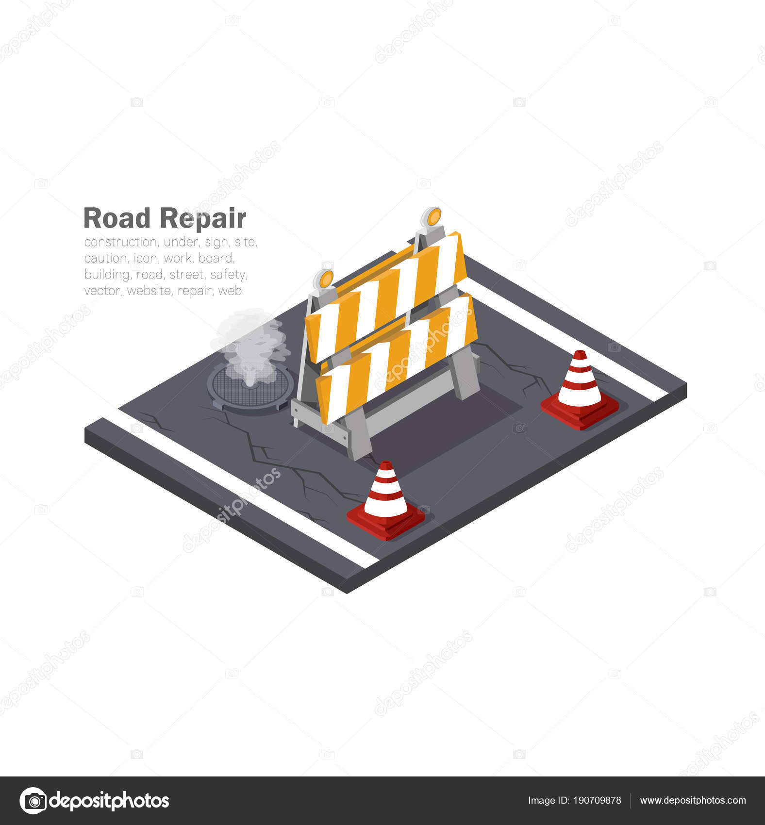 Road work, low-polygon drawing, vector illustration, isometric graphics ...