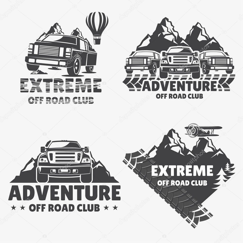 Conjunto de coches todoterreno, vector conjunto. Logos para viajes y ...