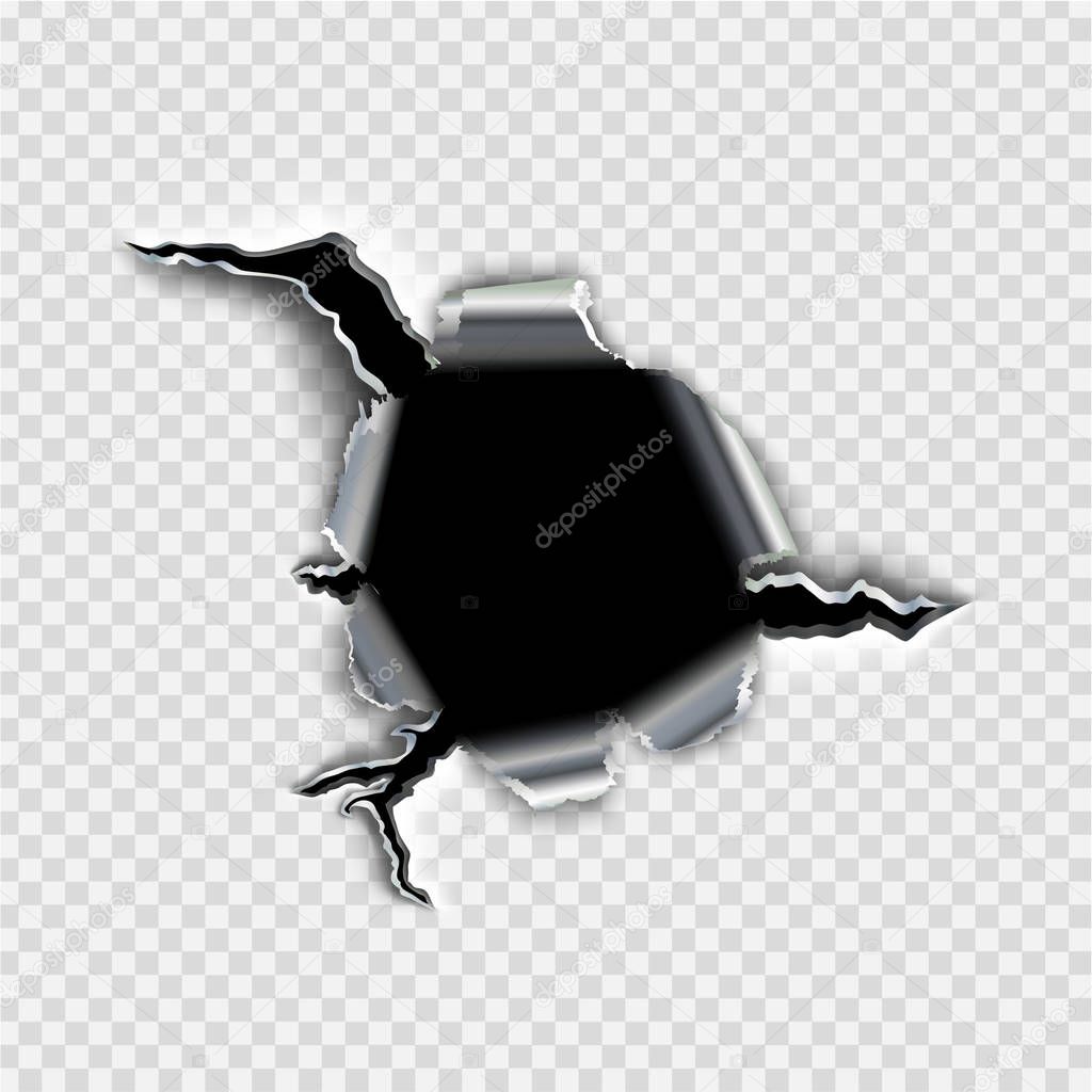 bala irregular Agujero rasgado en metal rasgado sobre fondo ...