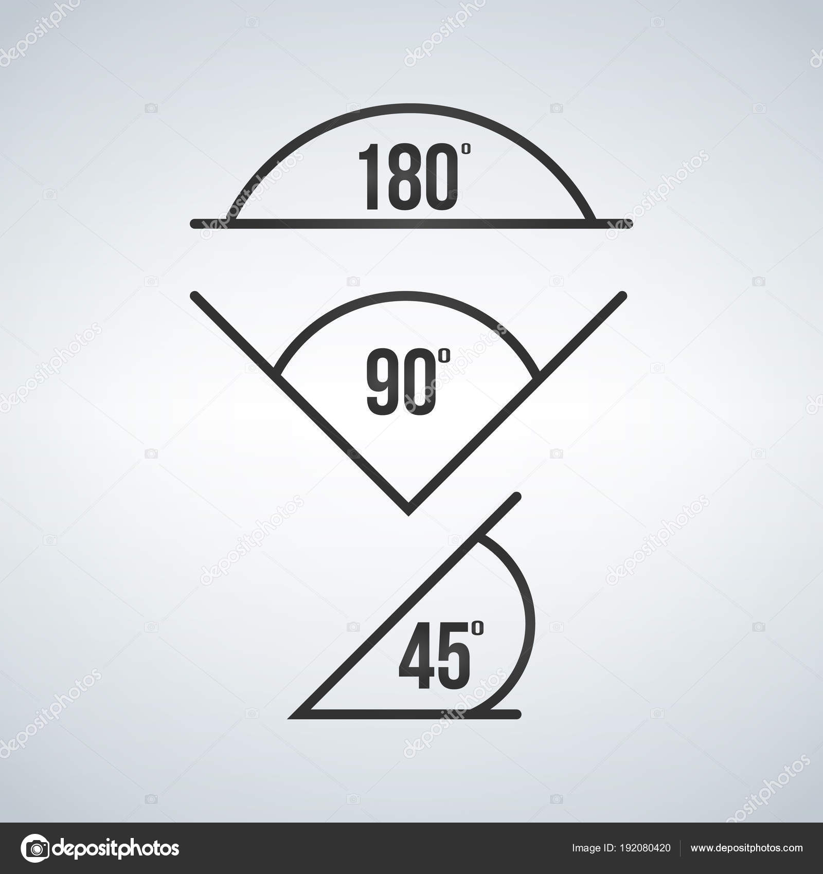 Angle icon set, 180, 90, 45. Vector illustration isolated on modern ...