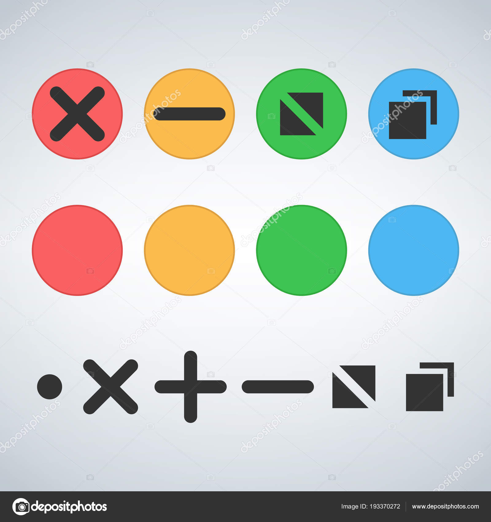 Clean OS or Web multicolor buttons template Close minimize zoom full screen and expand button ...