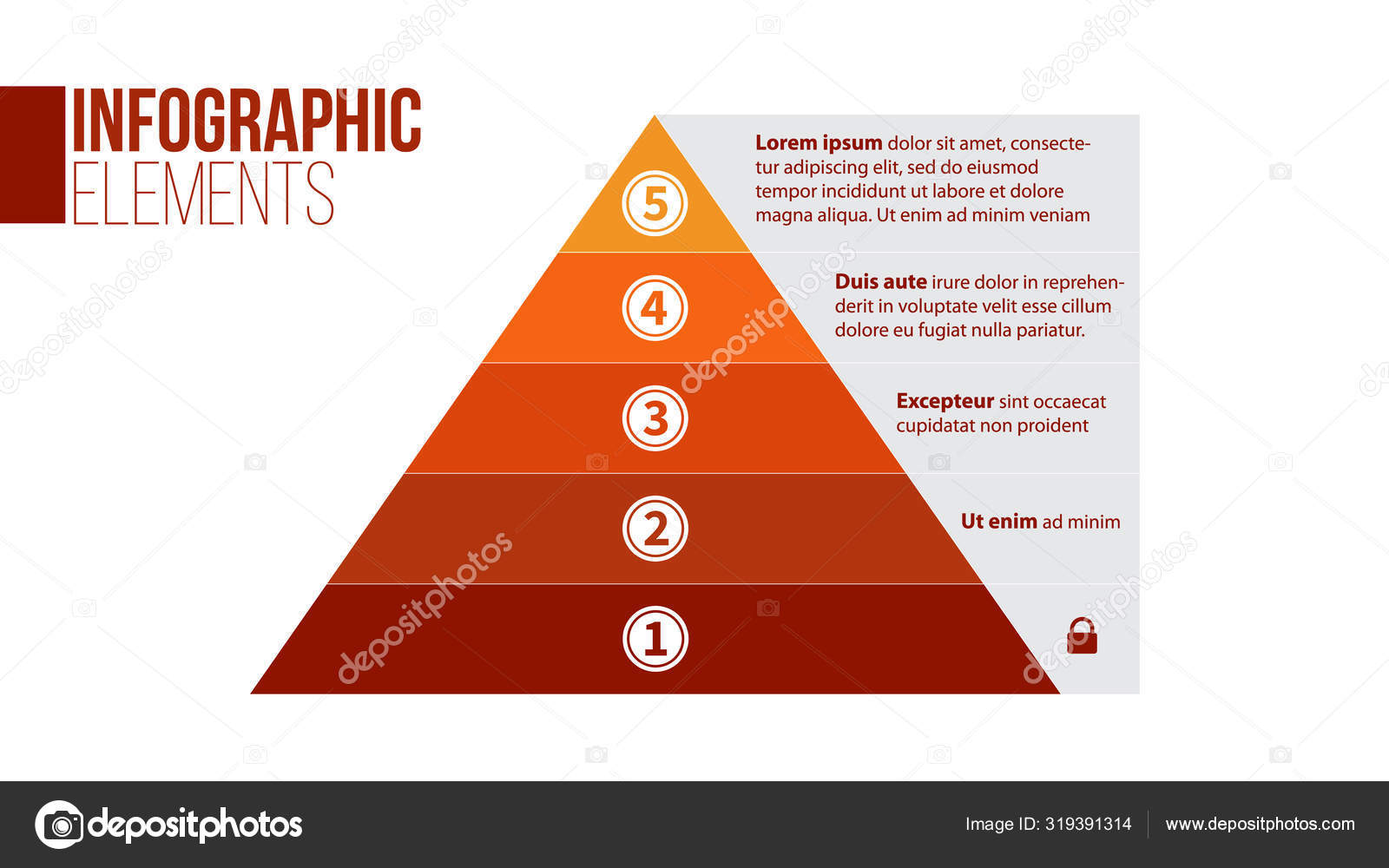 Pyramid infographic template with five elements, vector illustration ...