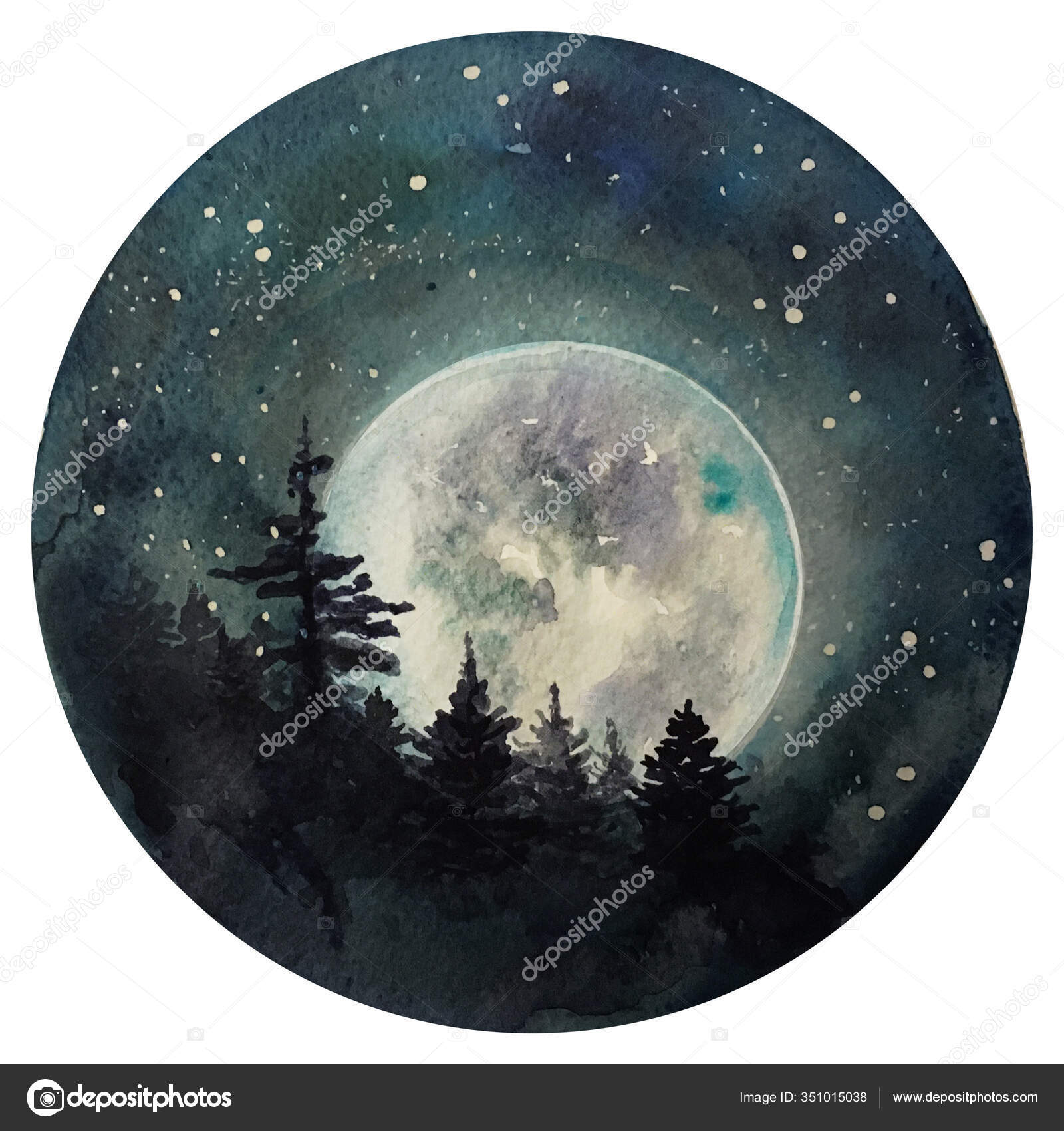Starry Night Sky With Moon Painting
