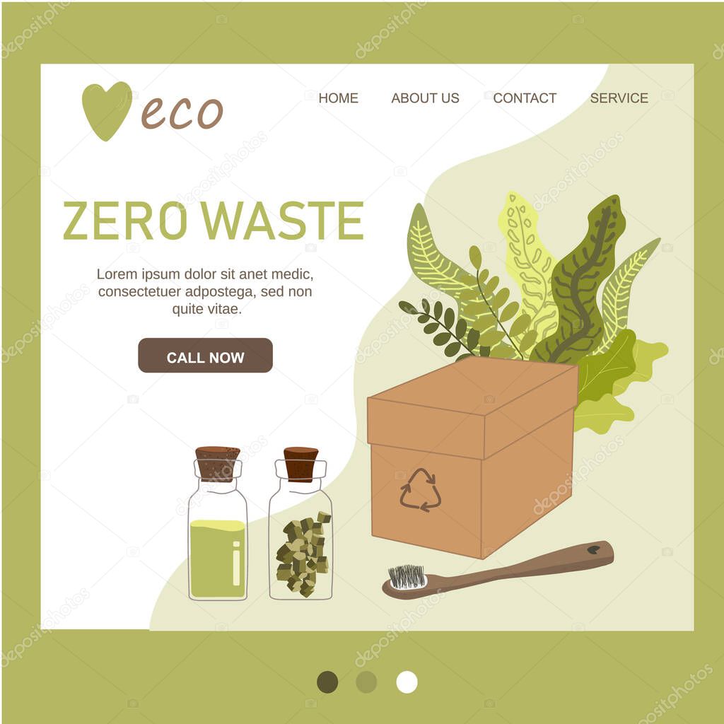 Desecho cero, reciclaje, plantilla de tienda de ecología sitio web con ...