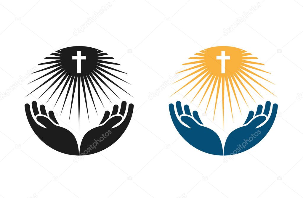 Logo del vector de religión. Icono de Iglesia, Oración o Biblia 2022