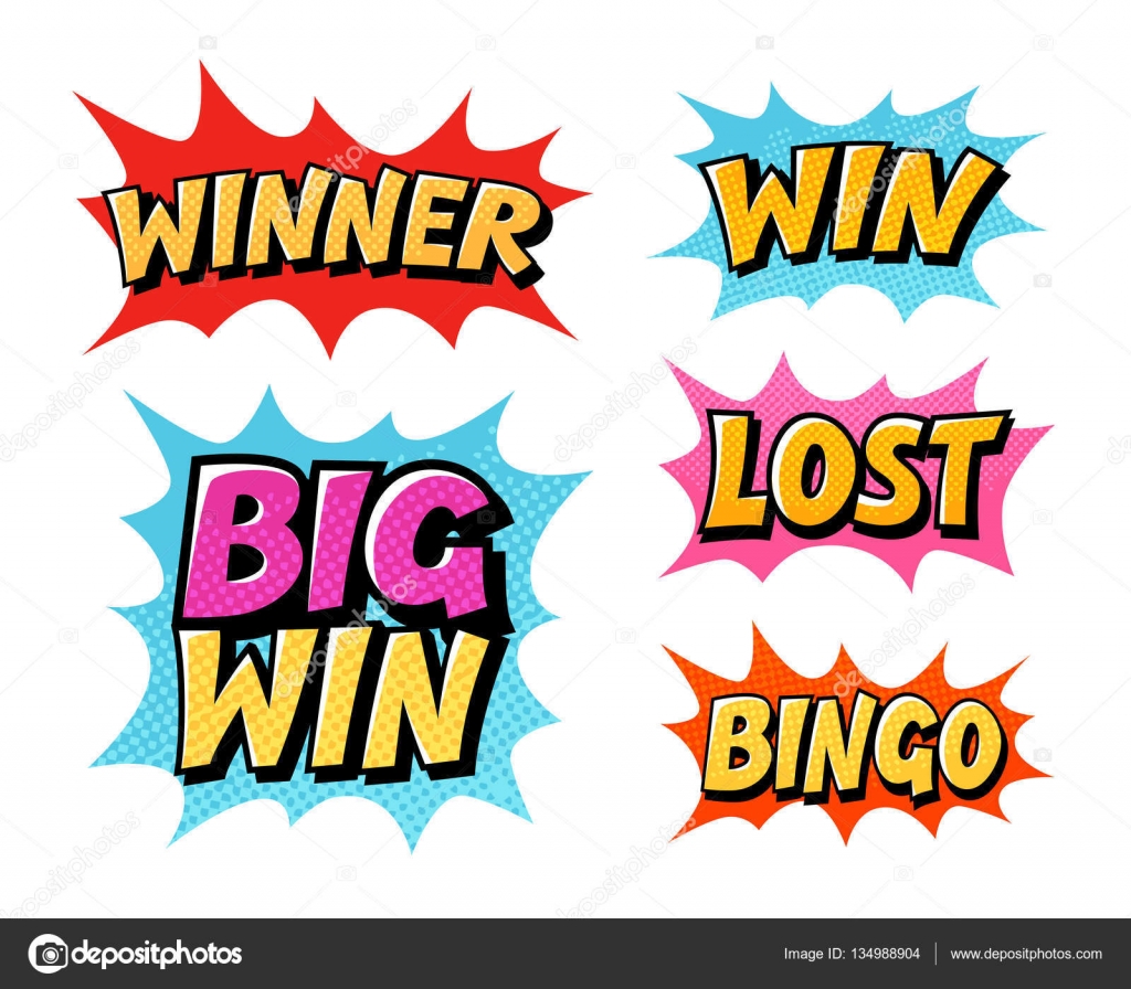 Casino or game icons. Lettering such as win, winner, lost, bingo. Comic ...